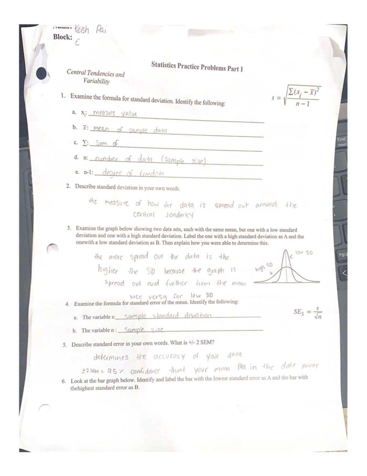 Statistics Practice Problems Part 1 - Examine the formula for standard ...