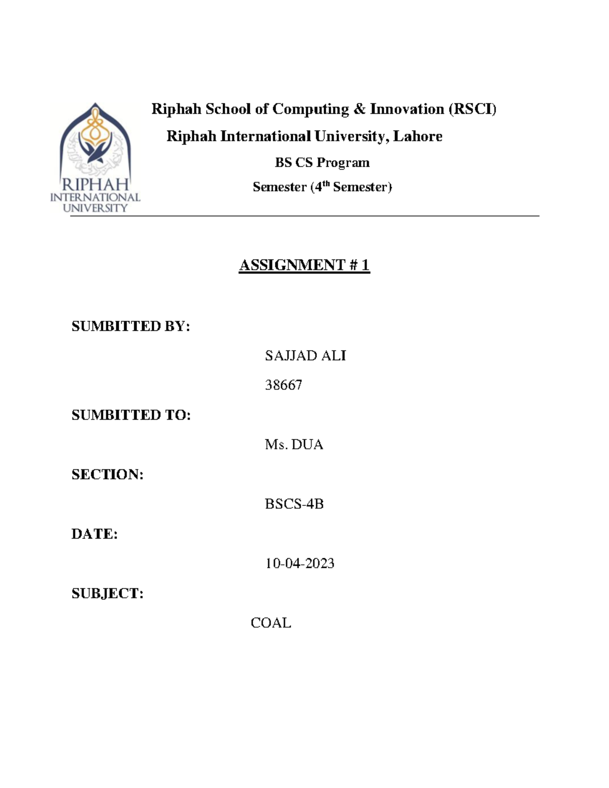 Assignment 1 Assembly - Riphah School of Computing & Innovation (RSCI ...