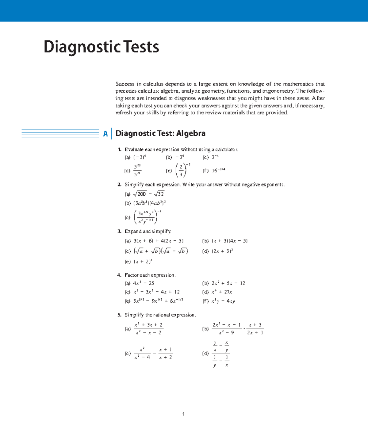 M1 Diagnostic Test: Algebra, Functions, and Trigonometry Skills - Studocu