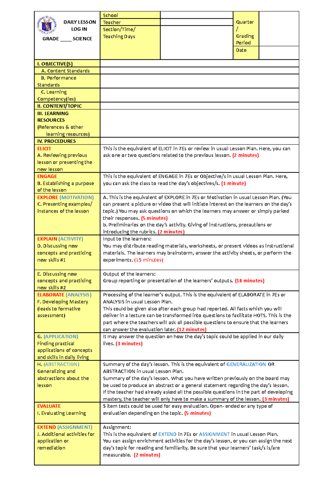 Interactive Lesson Plan Using the 7E's Model for Science 7E - Studocu