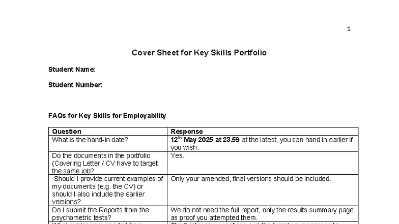 Key Skills Portfolio Cover Sheet FAQs for Employability - Studocu