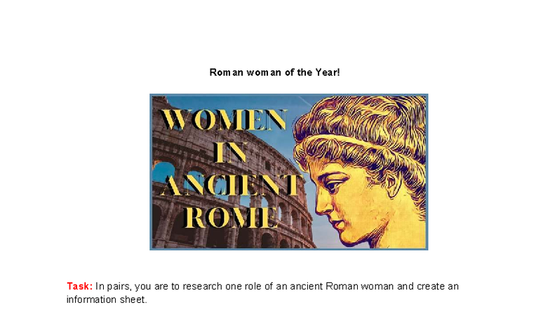 Roles of Ancient Roman Women: Research Task - Studocu
