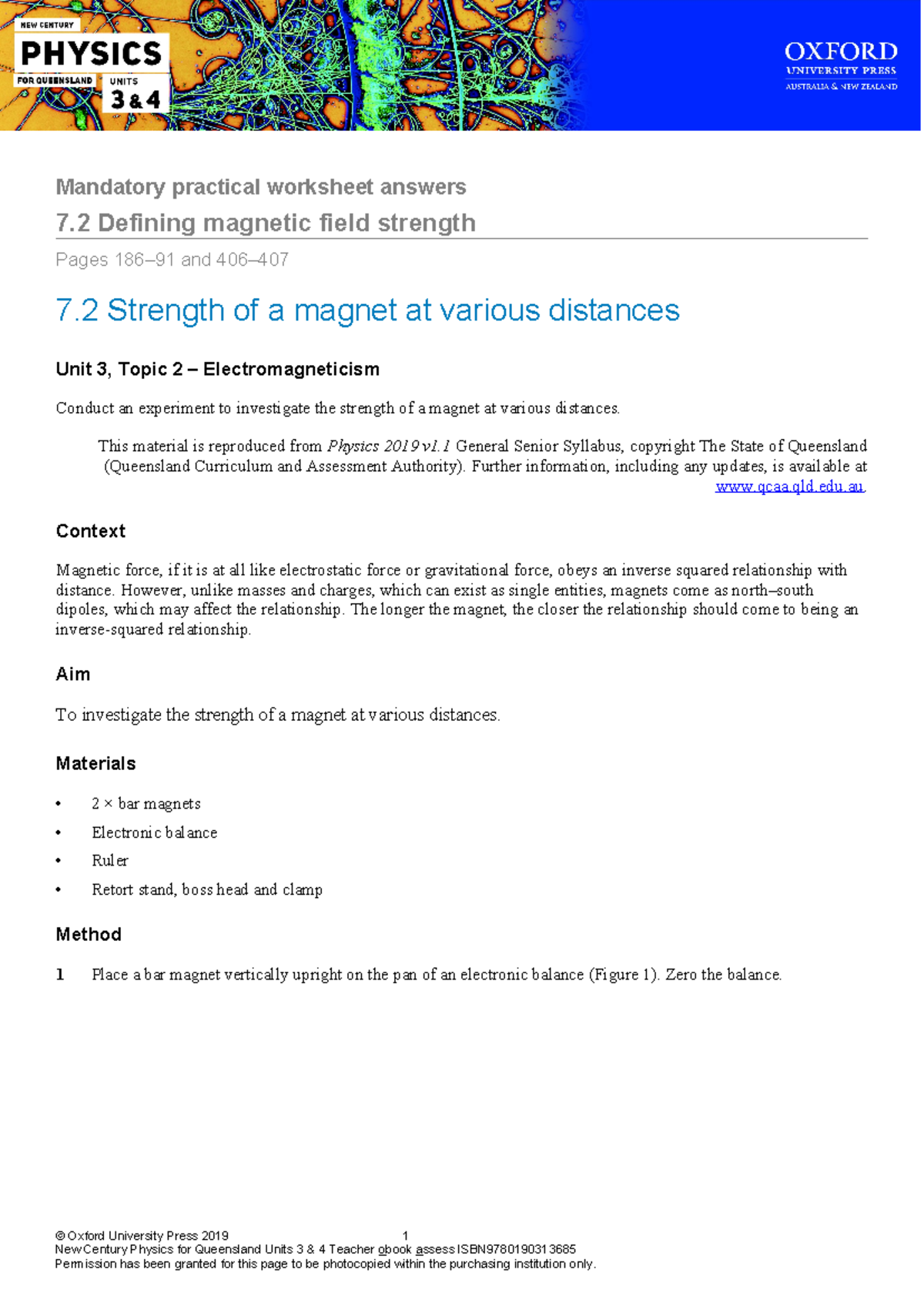 Chapter 7 Practical Worksheet Answers - Magnetic Field Strength ...