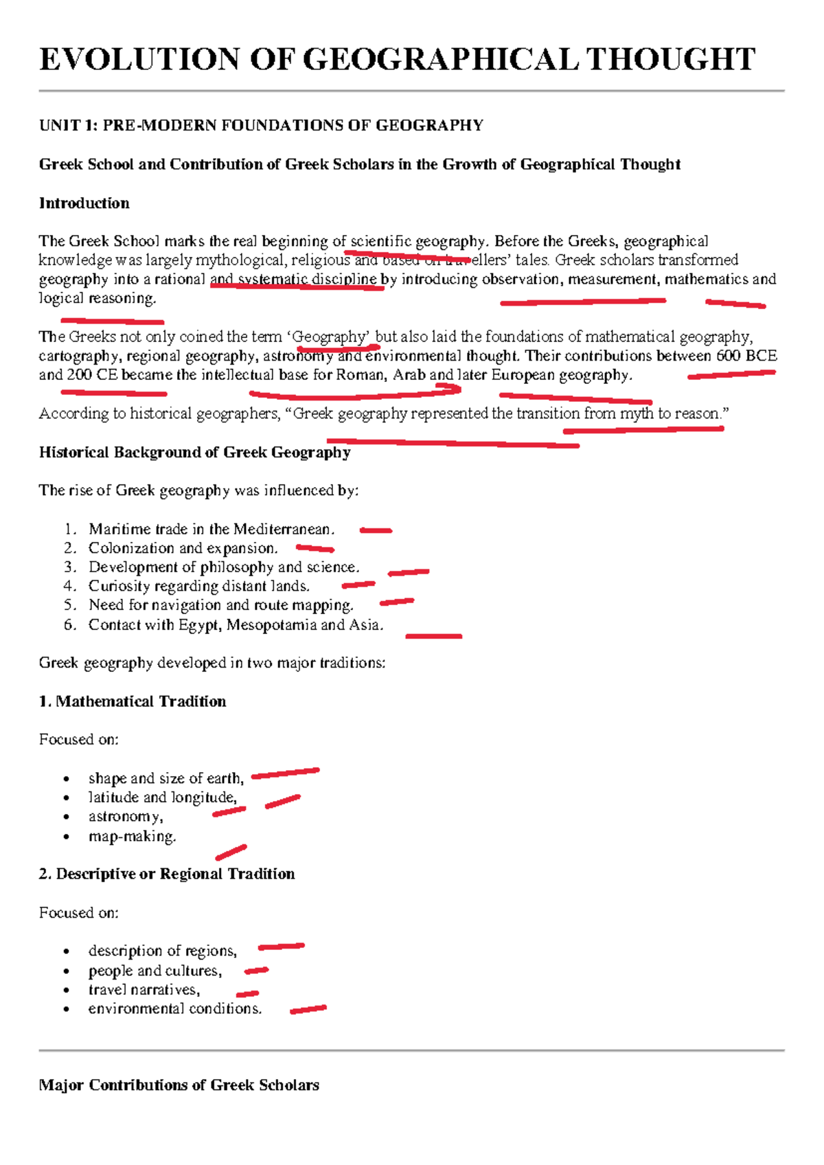 EVOLUTION OF GEOGRAPHICAL THOUGHT: FOUNDATIONS OF GEOGRAPHY (Unit 1 ...