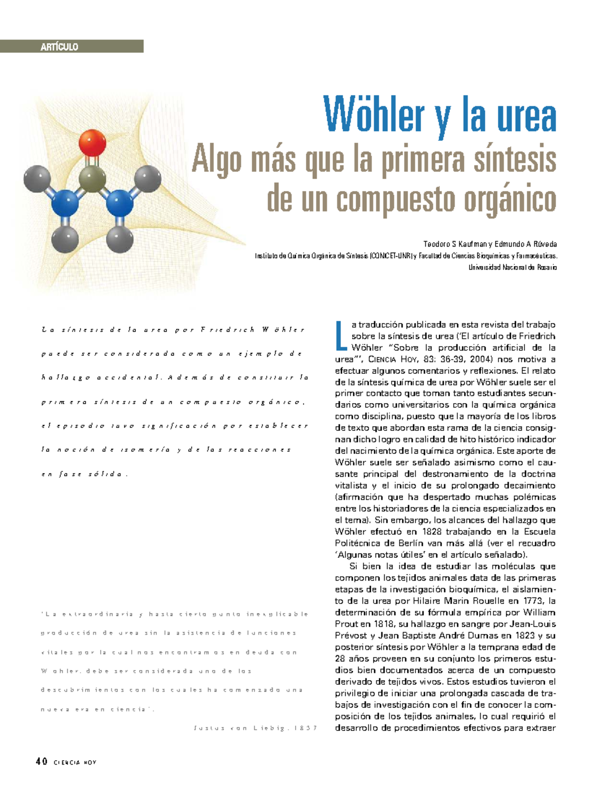 Wöhler y la Urea: Primer Síntesis de un Compuesto Orgánico - Studocu