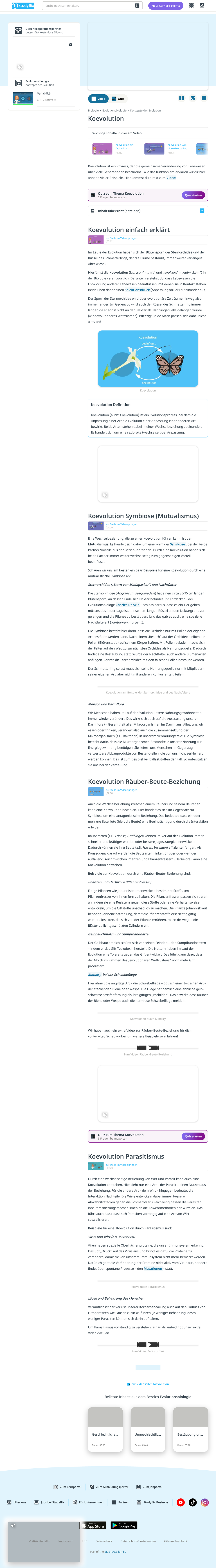 Koevolution in der Evolutionsbiologie: Definition & Beispiele - Studocu