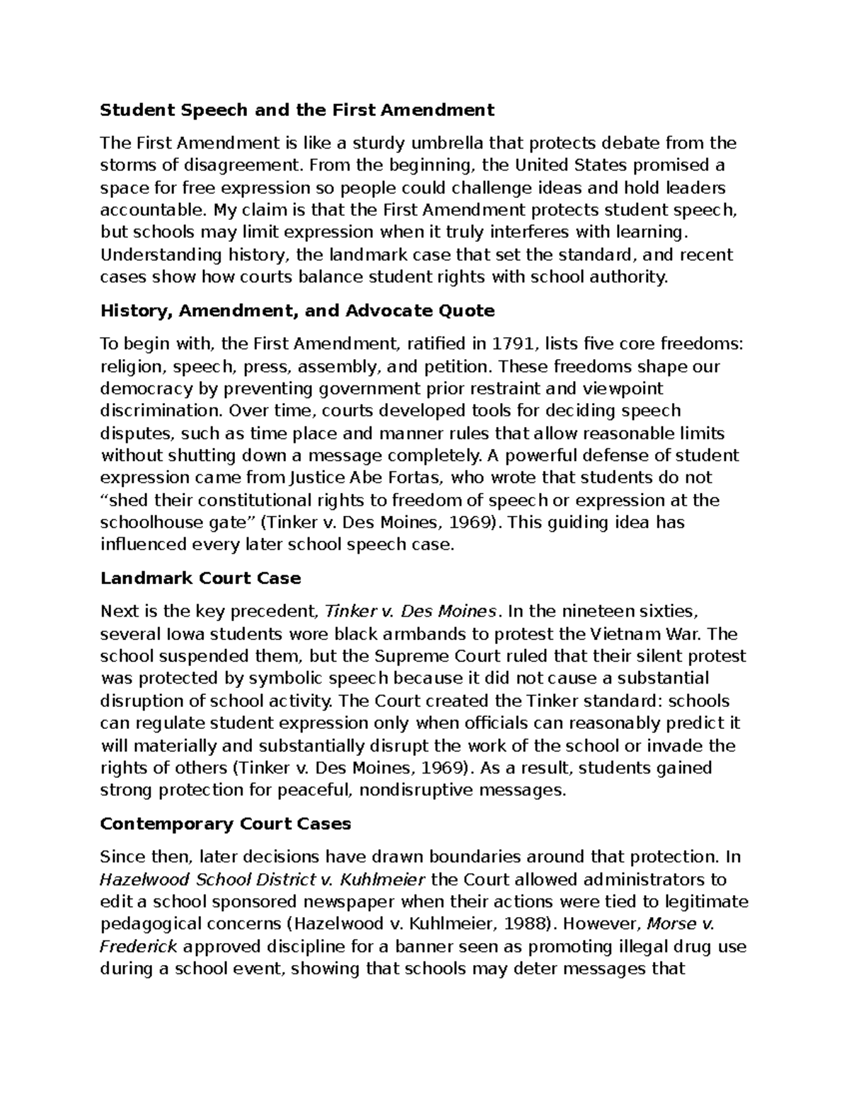 Student Speech & the First Amendment: Rights & Limits in Schools - Studocu