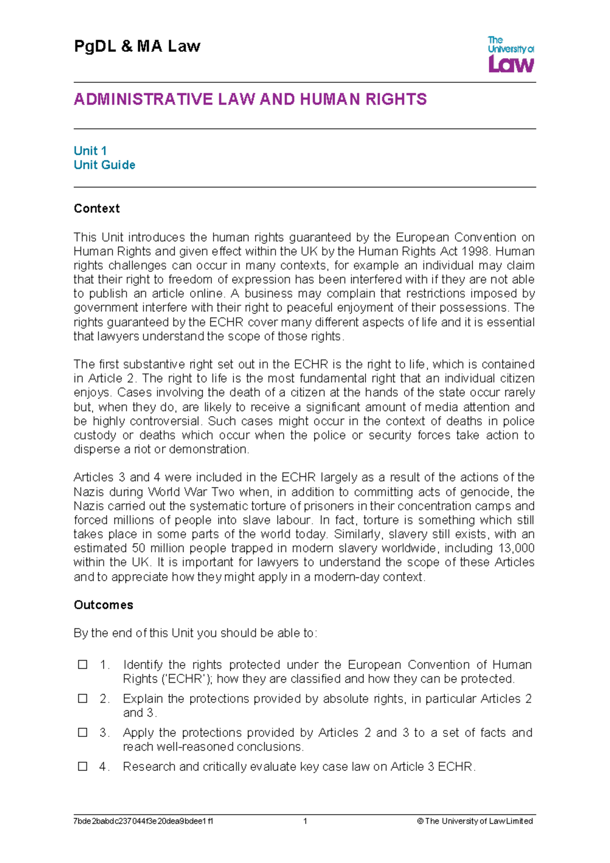 Admin Law Unit One Guide - PgDL & MA Law ADMINISTRATIVE LAW AND HUMAN RIGHTS Unit 1 Unit Guide ...