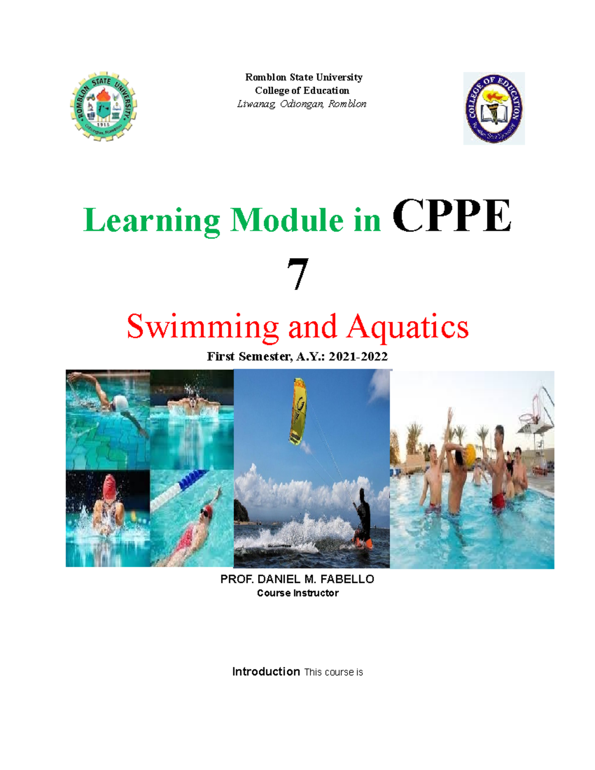 Learning Module CPPE 7: Swimming and Aquatics Overview - Studocu