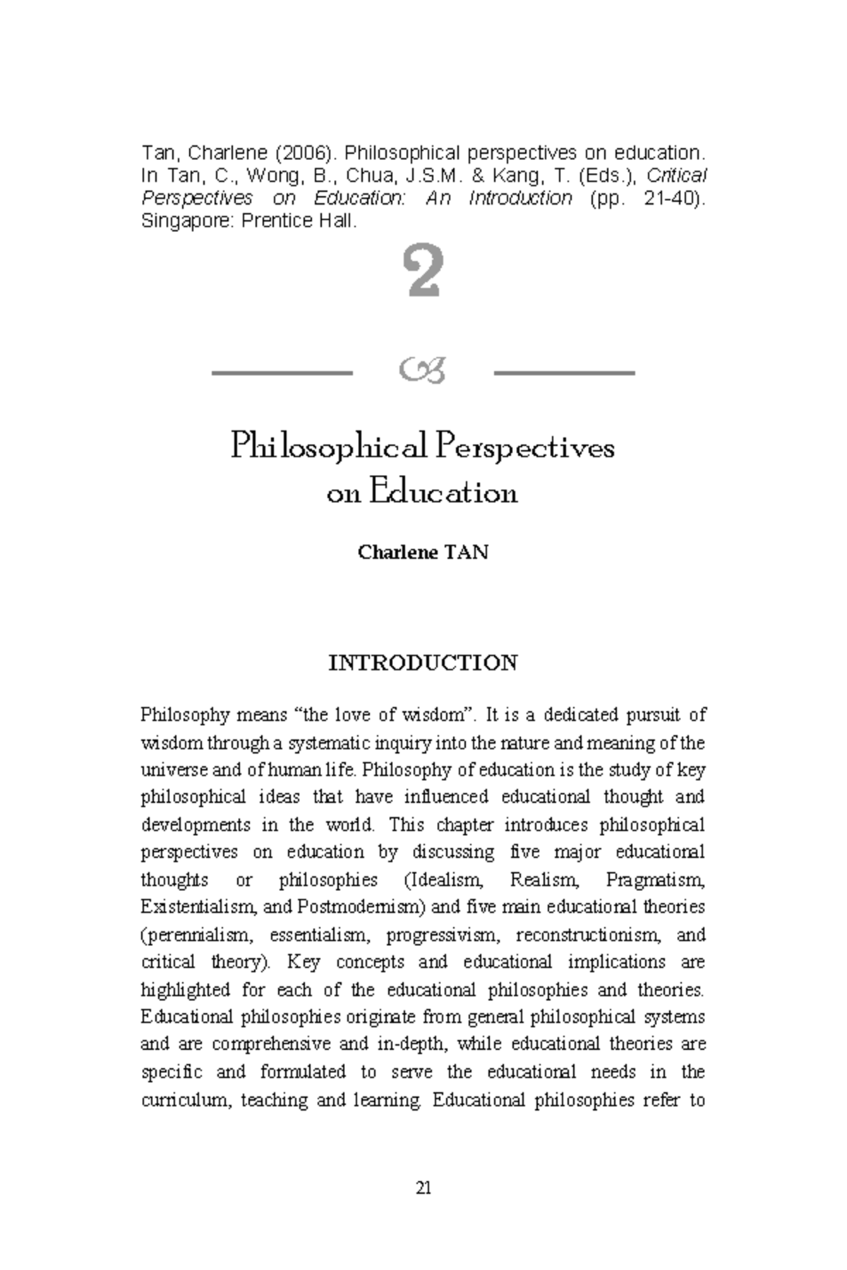 Philosophical Perspectives on Education: A Comprehensive Overview - Studocu