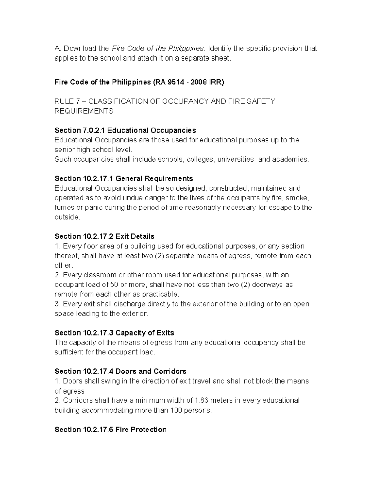 Fire Code of the Philippines (RA 9514) - School Provisions Summary ...
