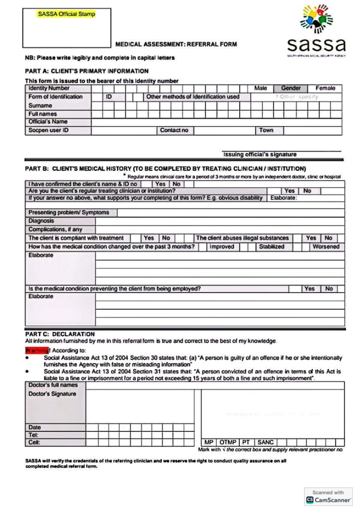 SASSA Medical Assessment Referral Form: Complete Guide - Studocu