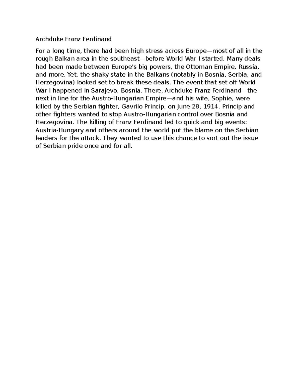 HIST106 - The Assassination of Archduke Franz Ferdinand and WWI - Studocu
