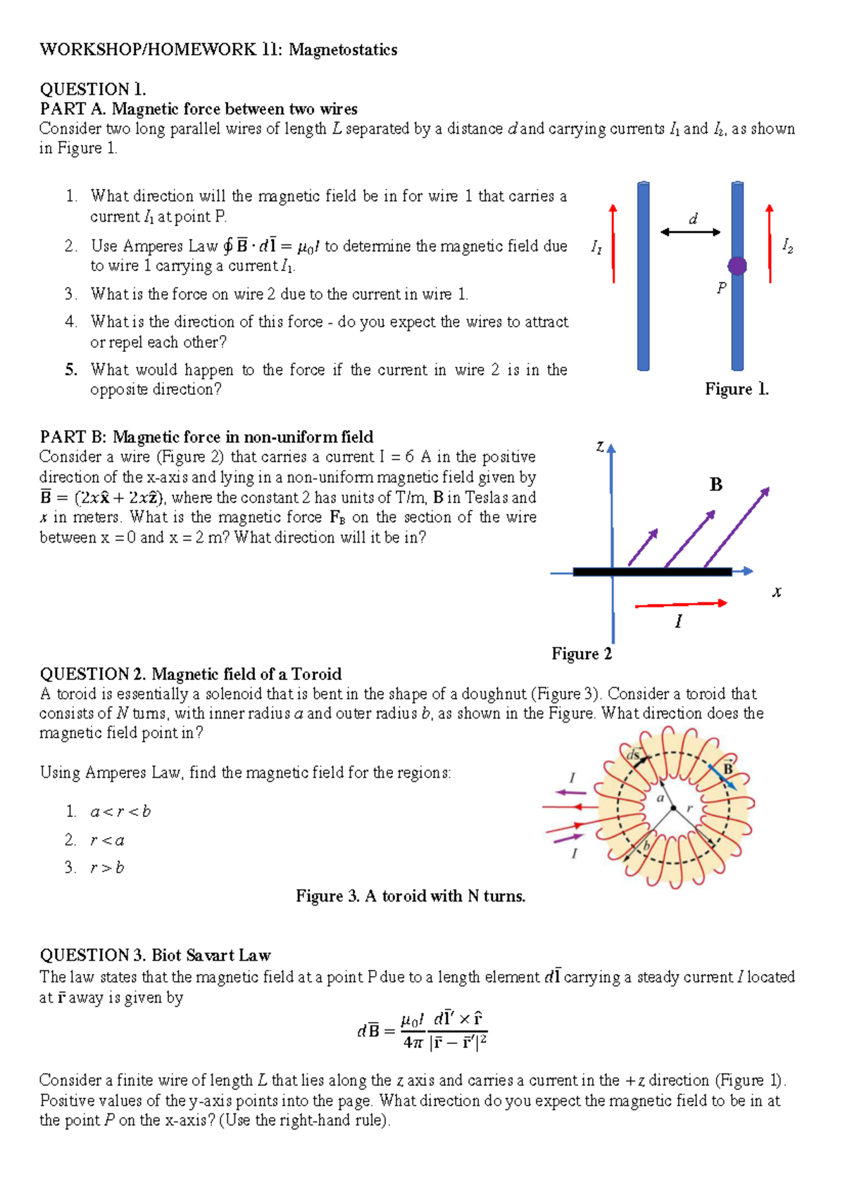 Workshop 11: Magnetostatics Problems & Solutions - Magnetic Forces ...