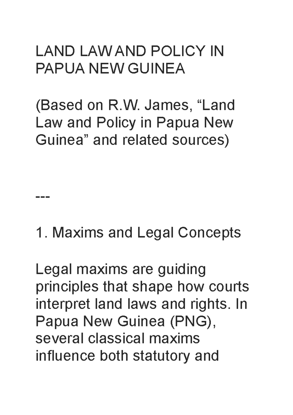 LAP 101: Land Law and Policy in Papua New Guinea - Key Concepts and ...