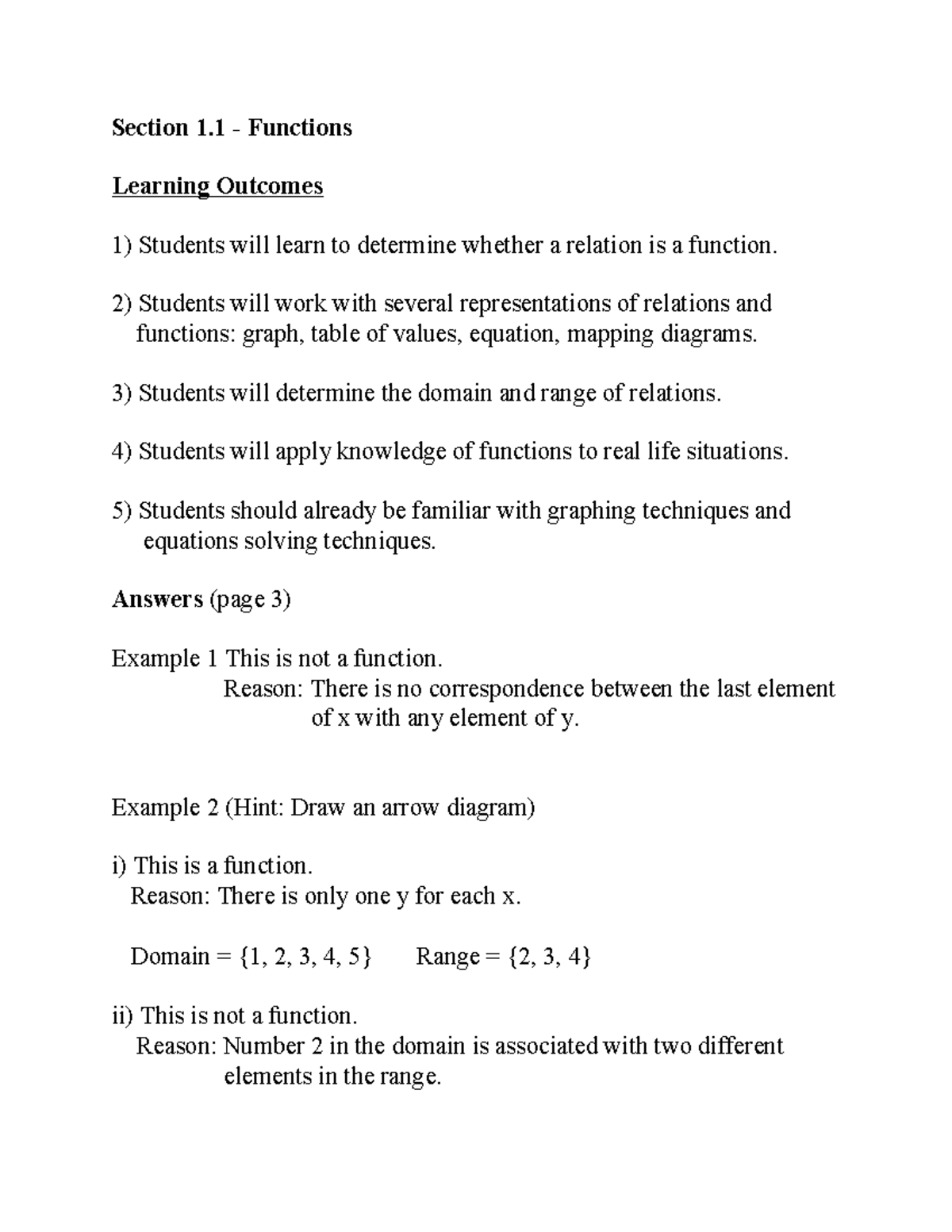MHF4U Section 1 1 Functions Answers 1st Update September December ...