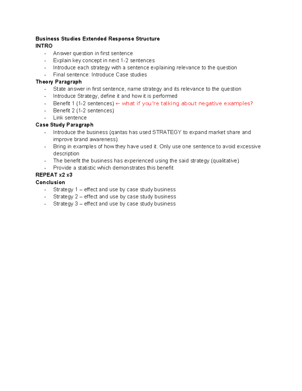 BST - Extended Response Structure for Business Studies - Studocu