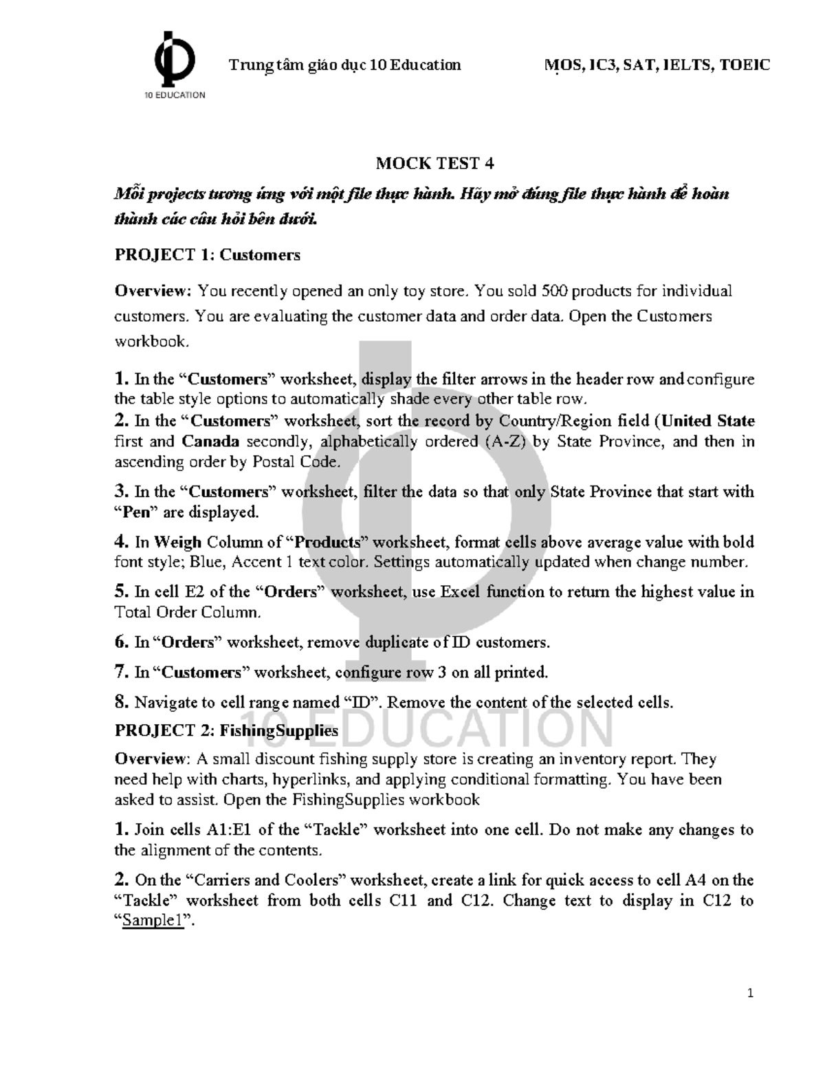 MOCK TEST 4 - EXCEL PRACTICE ASSIGNMENTS AND PROJECTS - Studocu