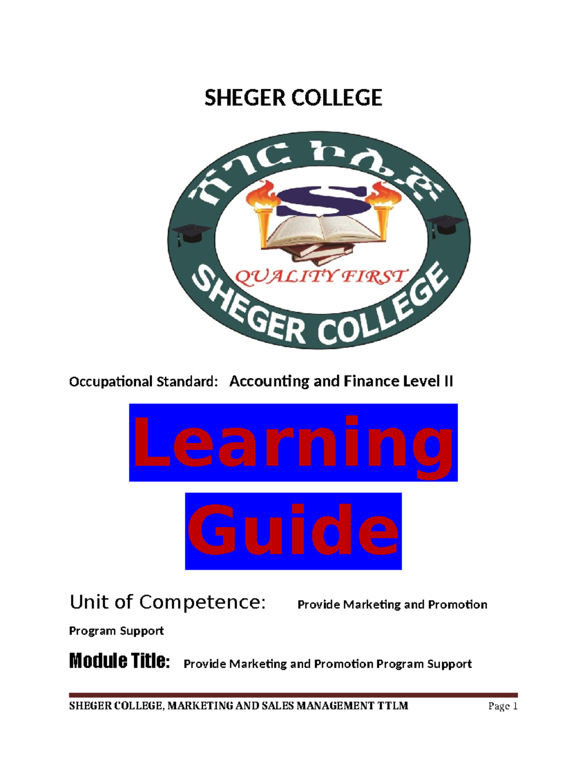 LO 3: Supporting Marketing & Promotional Programs - Learning Guide ...