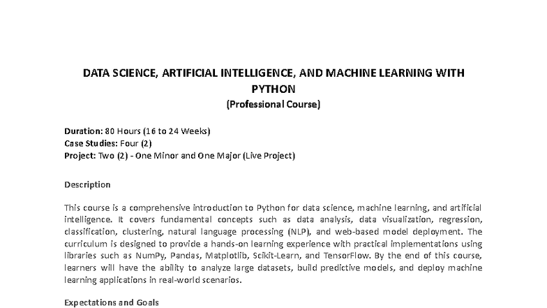 DATA SCIENCE & AI WITH PYTHON SYLLABUS (Professional Course) - Studocu