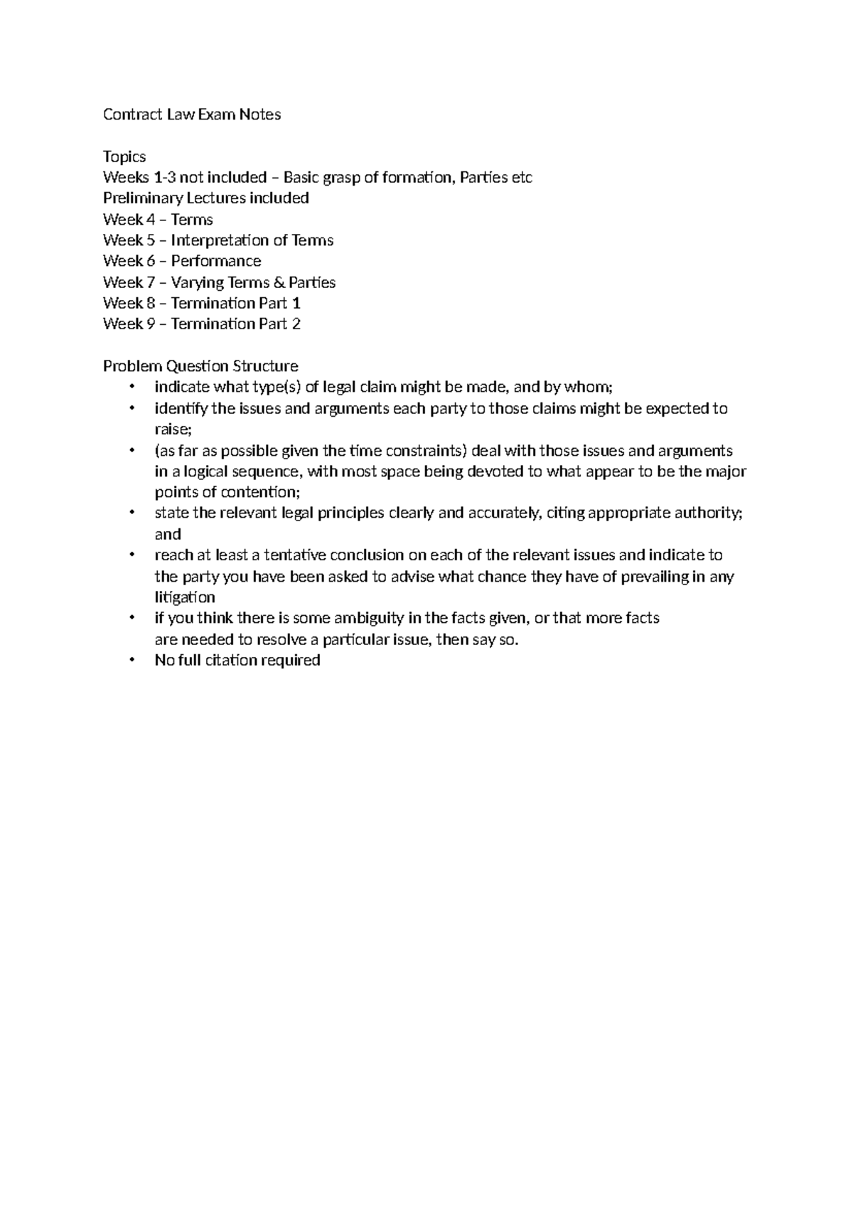 Contract Law Exam Notes: Key Topics & Problem Question Guide - Studocu