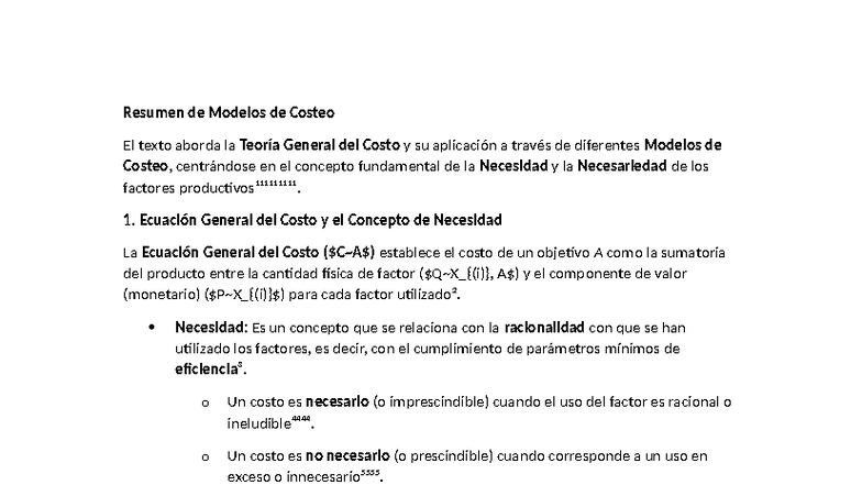 Resumen de Modelos de Costeo y Teoría General del Costo - Studocu