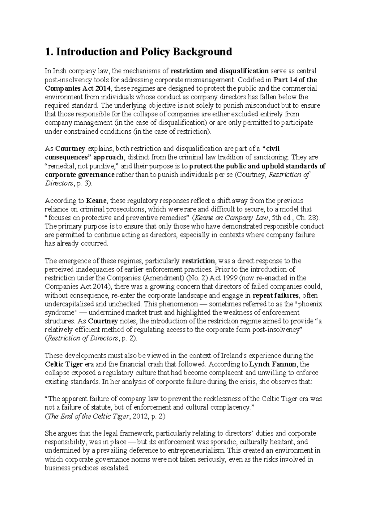 1. Analysis of Restriction and Disqualification in Irish Company Law ...