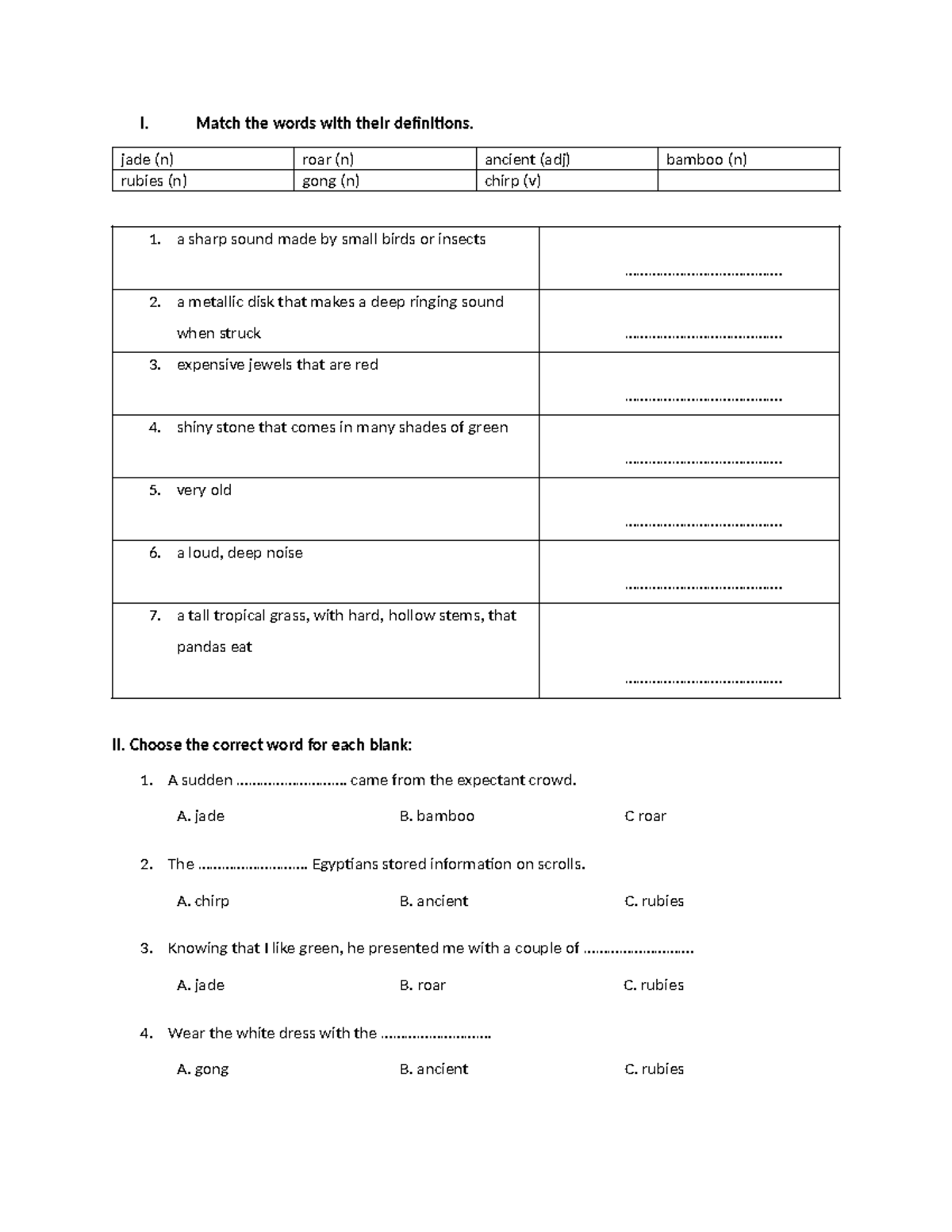 S5 W11 U3 Self-study Quiz: Vocabulary Matching & Fill-in-the-Blank ...