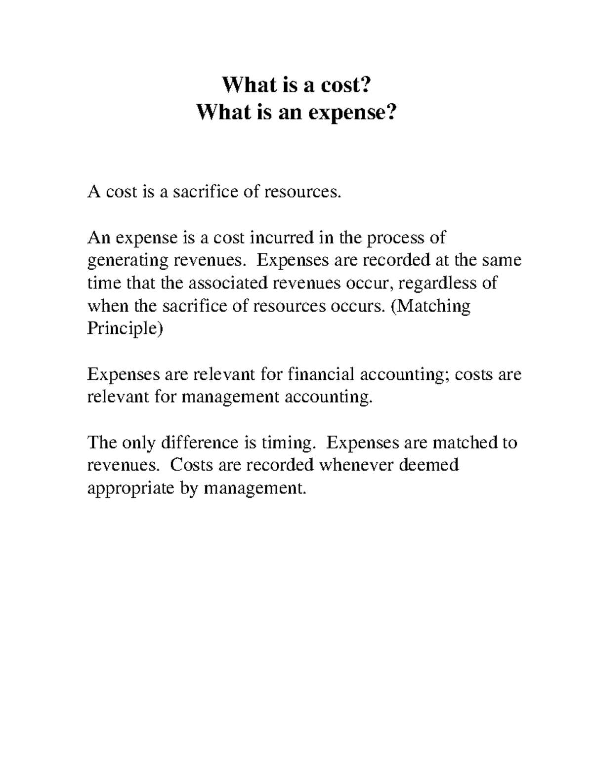Cost vs. Expense: Understanding Financial Principles (ACCT 101) - Studocu