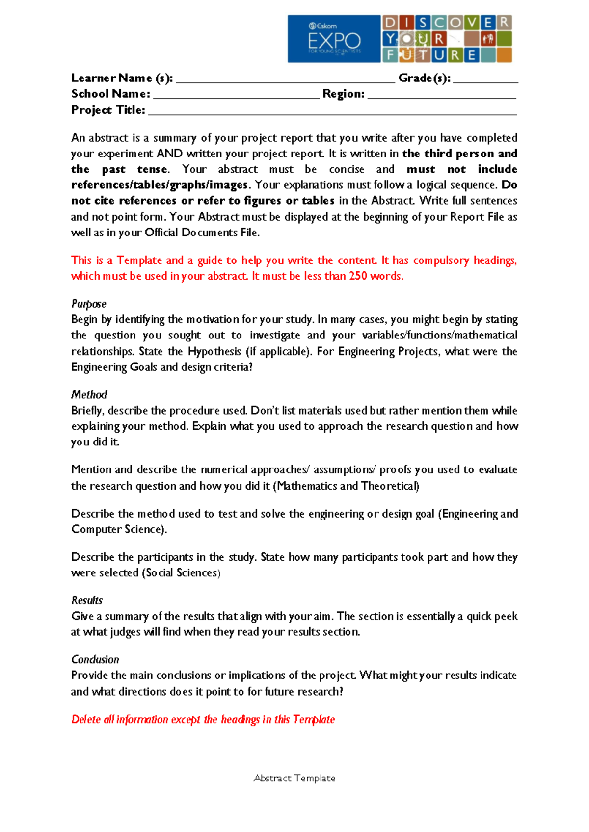 Abstract Writing Guide for Young Scientists: Science Expo Template ...