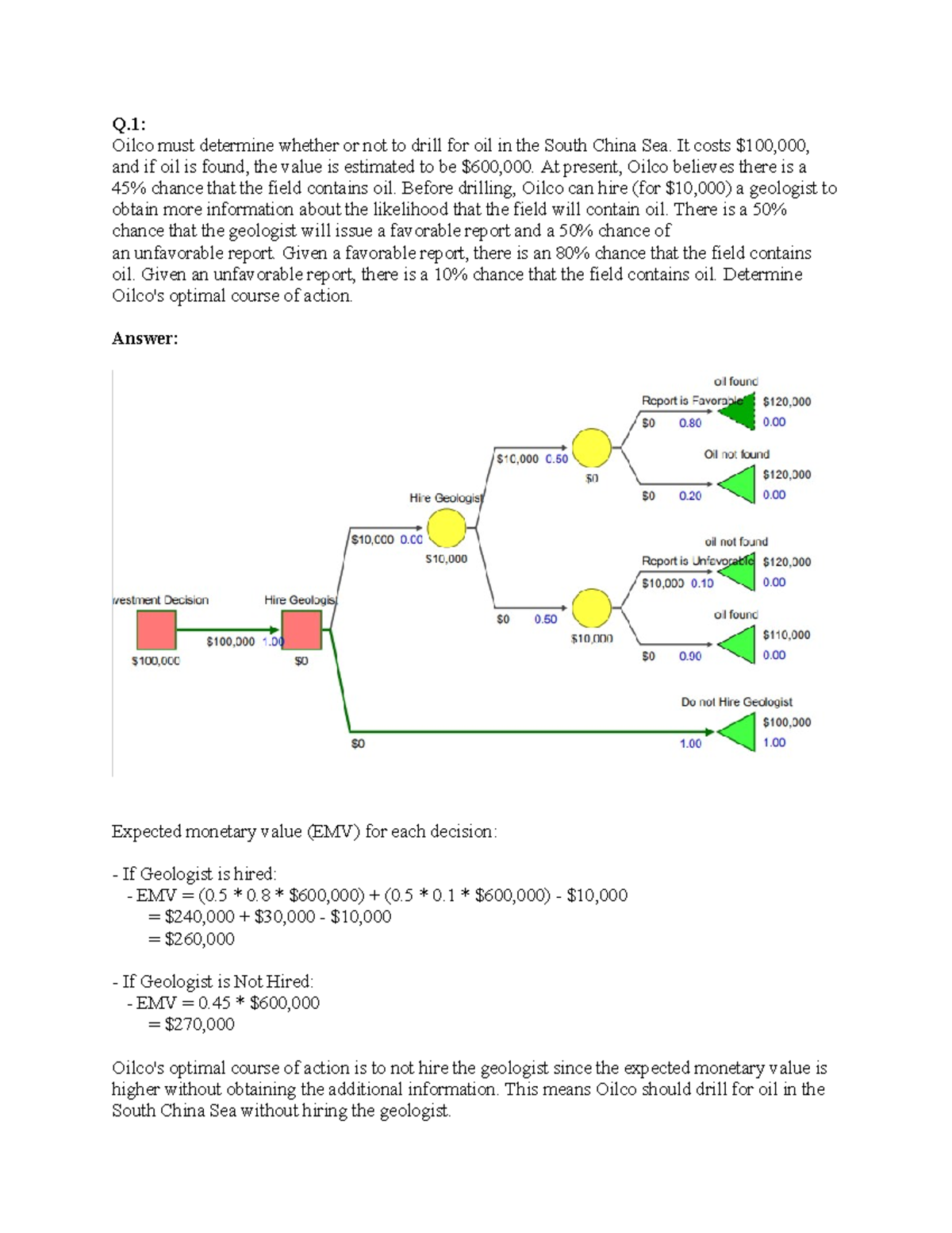 Q1 Case Study - Investment Decision on Oilco Drilling Strategy - Studocu