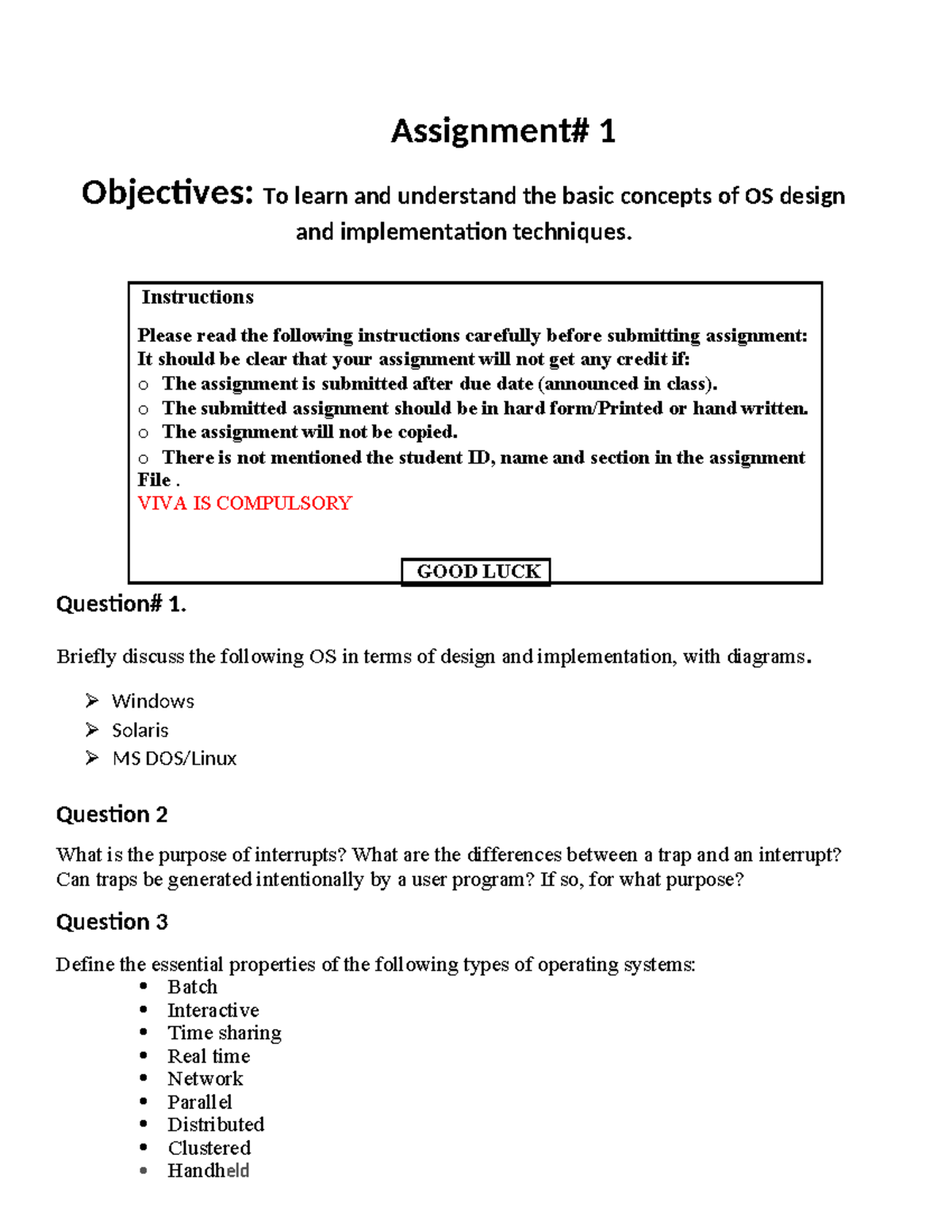 Assignment 1: OS Design & Implementation Concepts - Studocu