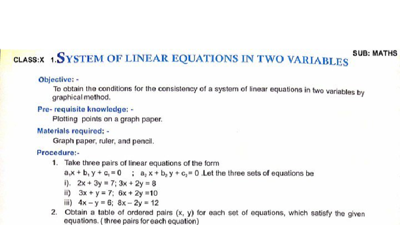 Class X Maths Record: Systems of Linear Equations & More - Studocu