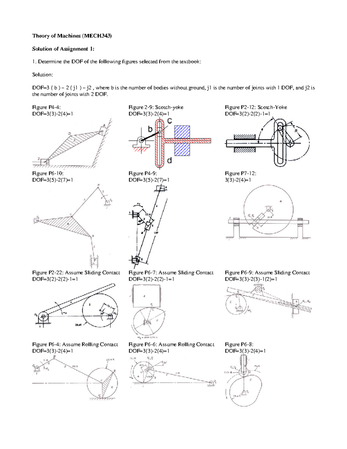 MECH343 Theory of Machines: Solution to Assignment 1 - Studocu