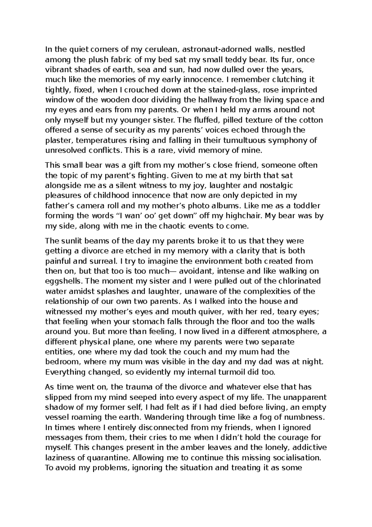 Reflective Essay: The Journey of Healing Through a Teddy Bear in ...