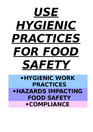HOSP 2024: Study Notes on Hygienic Work Practices in Hospitality - Studocu