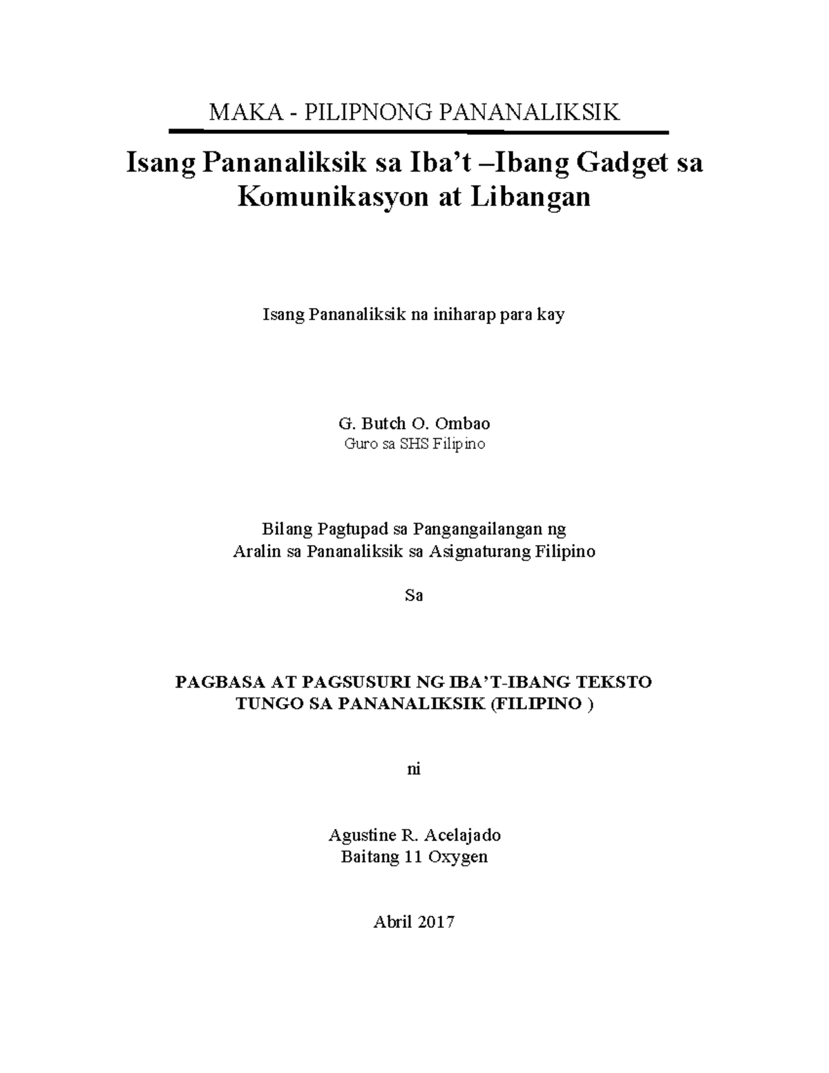 MAKA PILIPNONG PANANALIKSIK: Gadget sa Komunikasyon at Libangan ...
