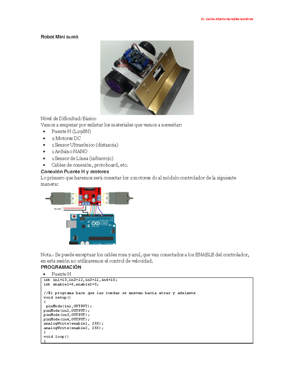 Guía de Programación para Robot Mini Sumo - Nivel Básico - Studocu