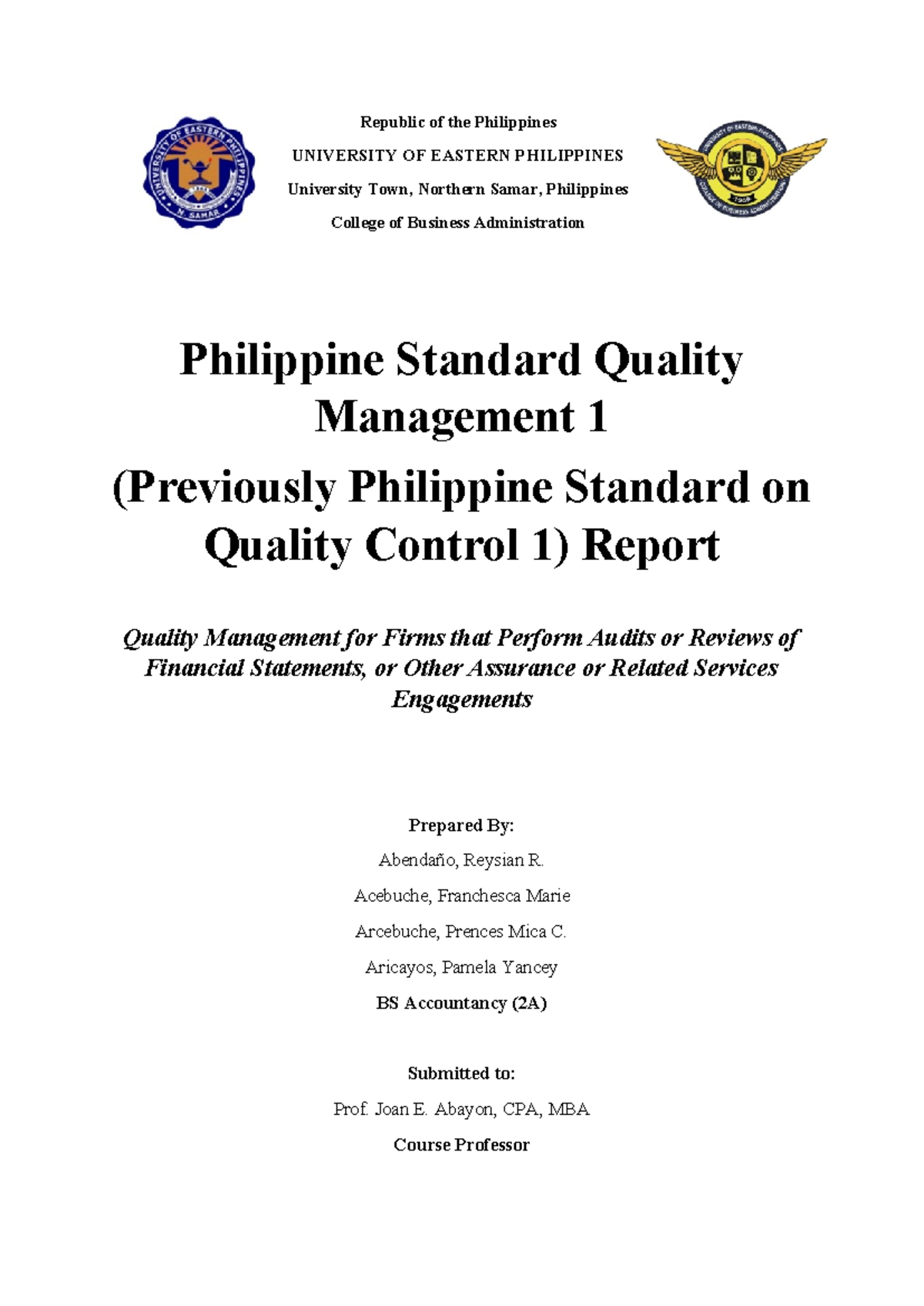 PSQM 1 - Quality Management Report for Audit Firms: Lecture Notes - Studocu