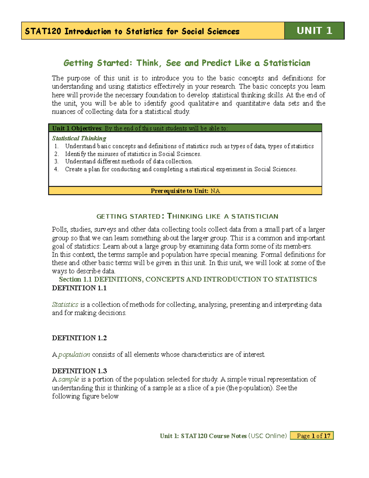 STAT120 UNIT 1 Course Notes-Final Version - Getting Started: Think, See ...