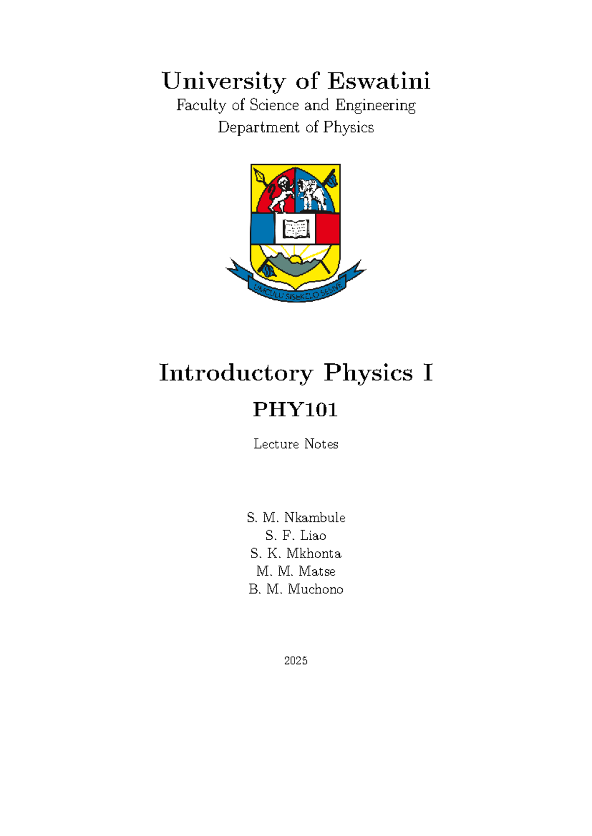 PHY101 Introductory Physics I Lecture Notes: Mechanics & Vectors - Studocu