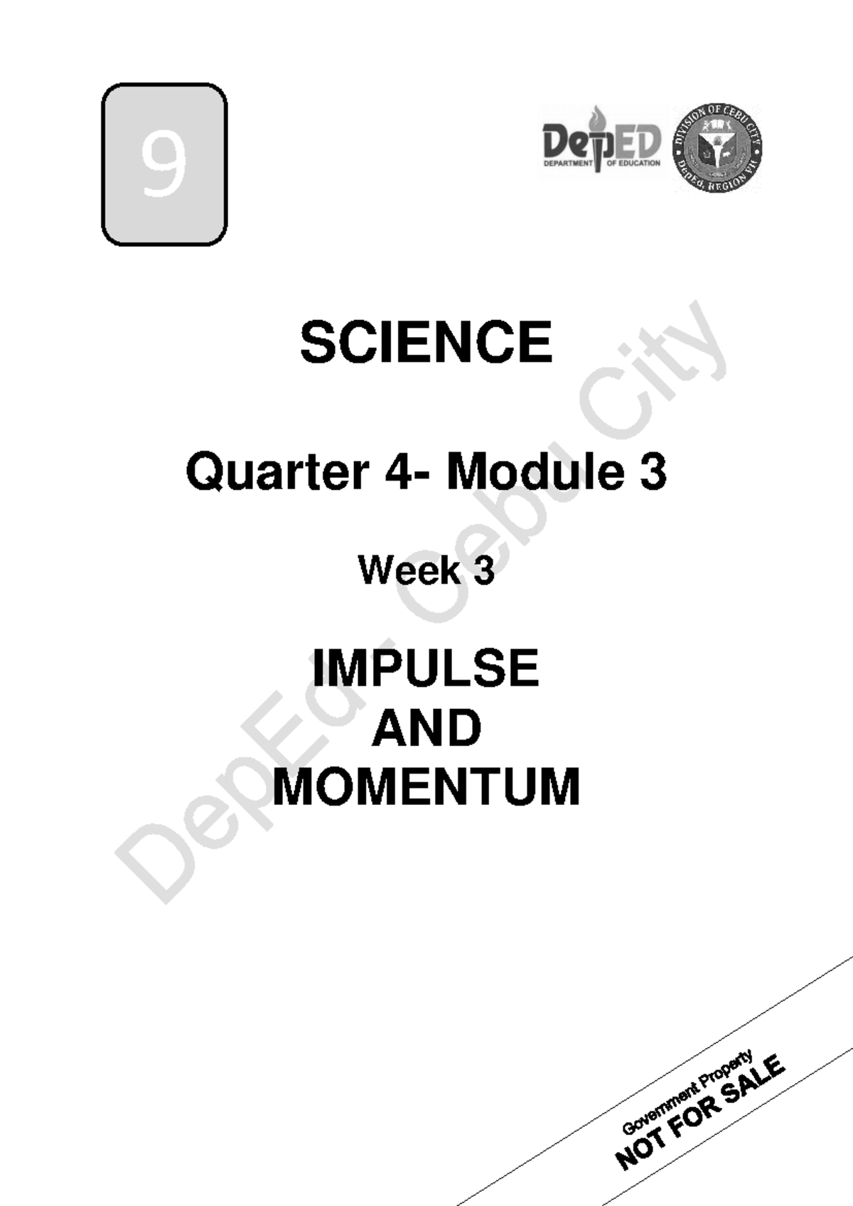 Grade 9 Science Q4 Module 3: Impulse and Momentum Overview - Studocu