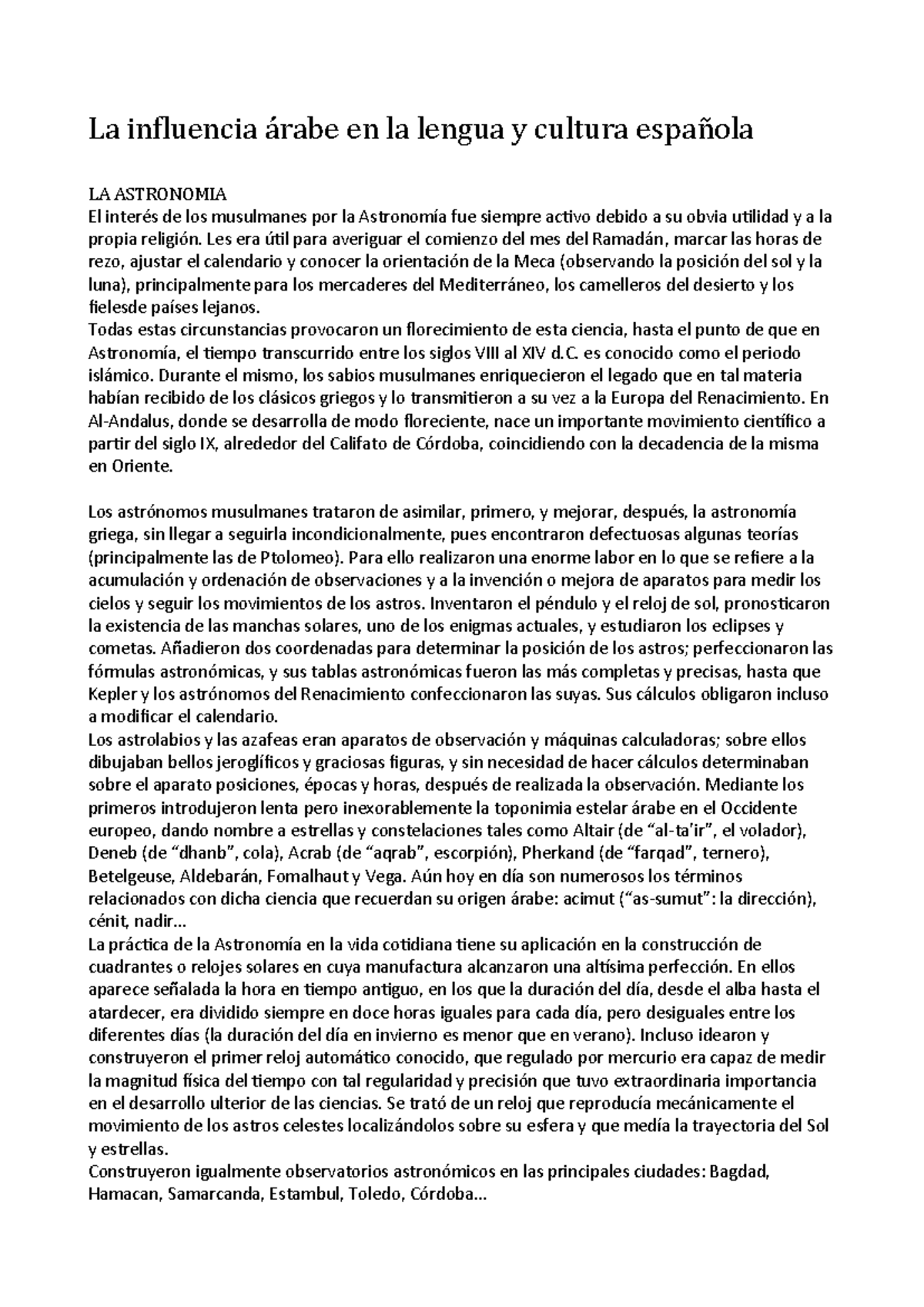 La influencia arabe en Espana - La influencia arabe en la lengua y ...