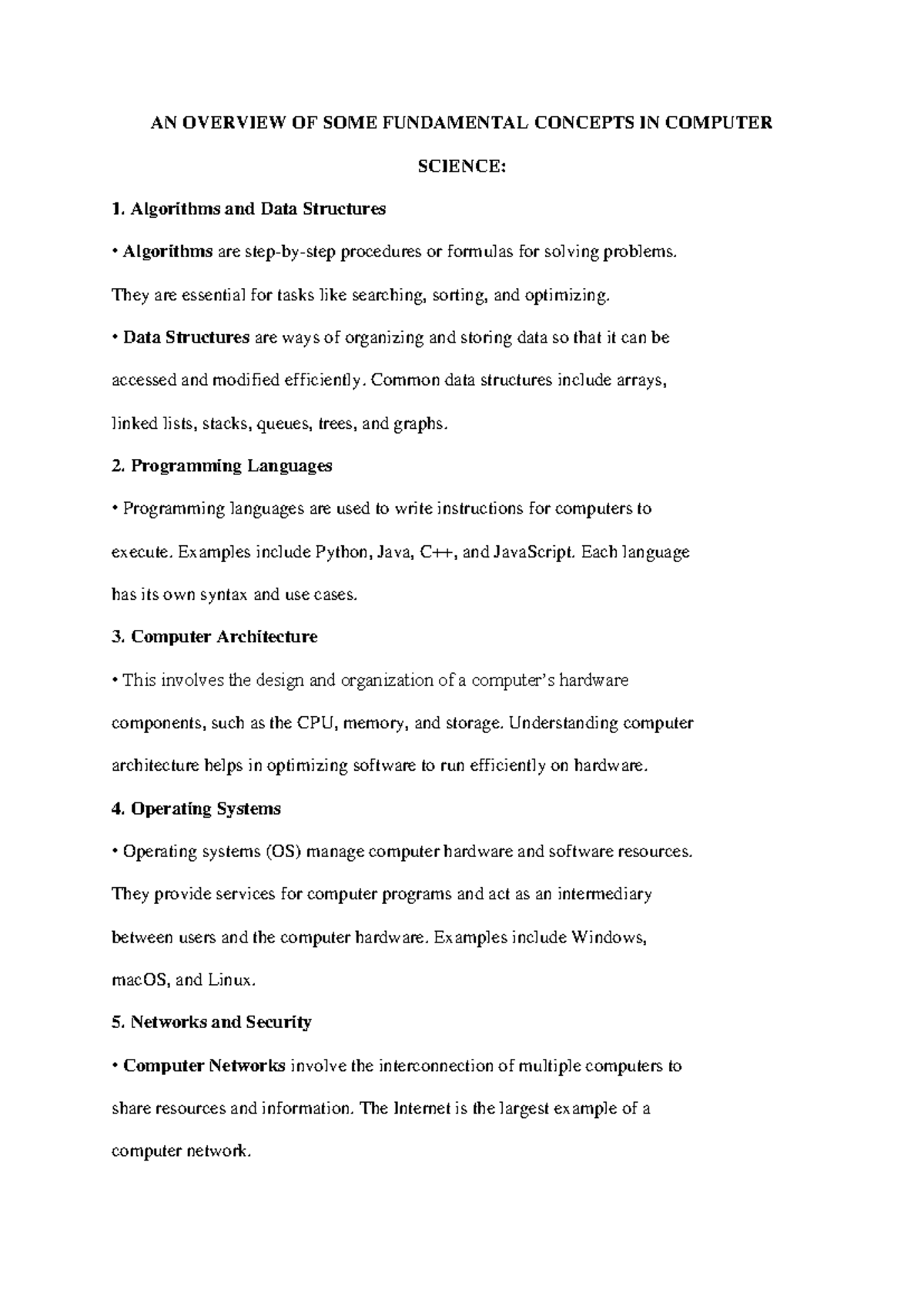 CS101: Overview of Fundamental Concepts in Computer Science - Studocu