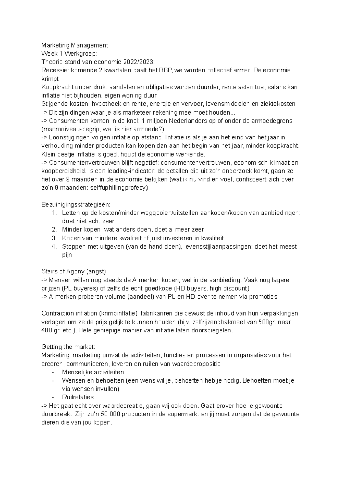 Marketing Management Week 1: Economische Impact op Consumenten en ...