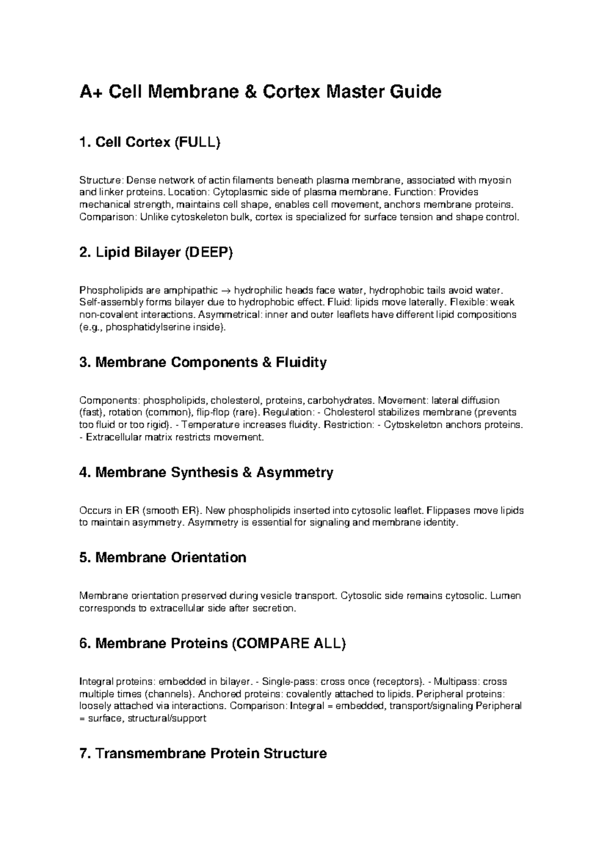 Cell Membrane Structure & Function Guide (A PLUS) - Studocu