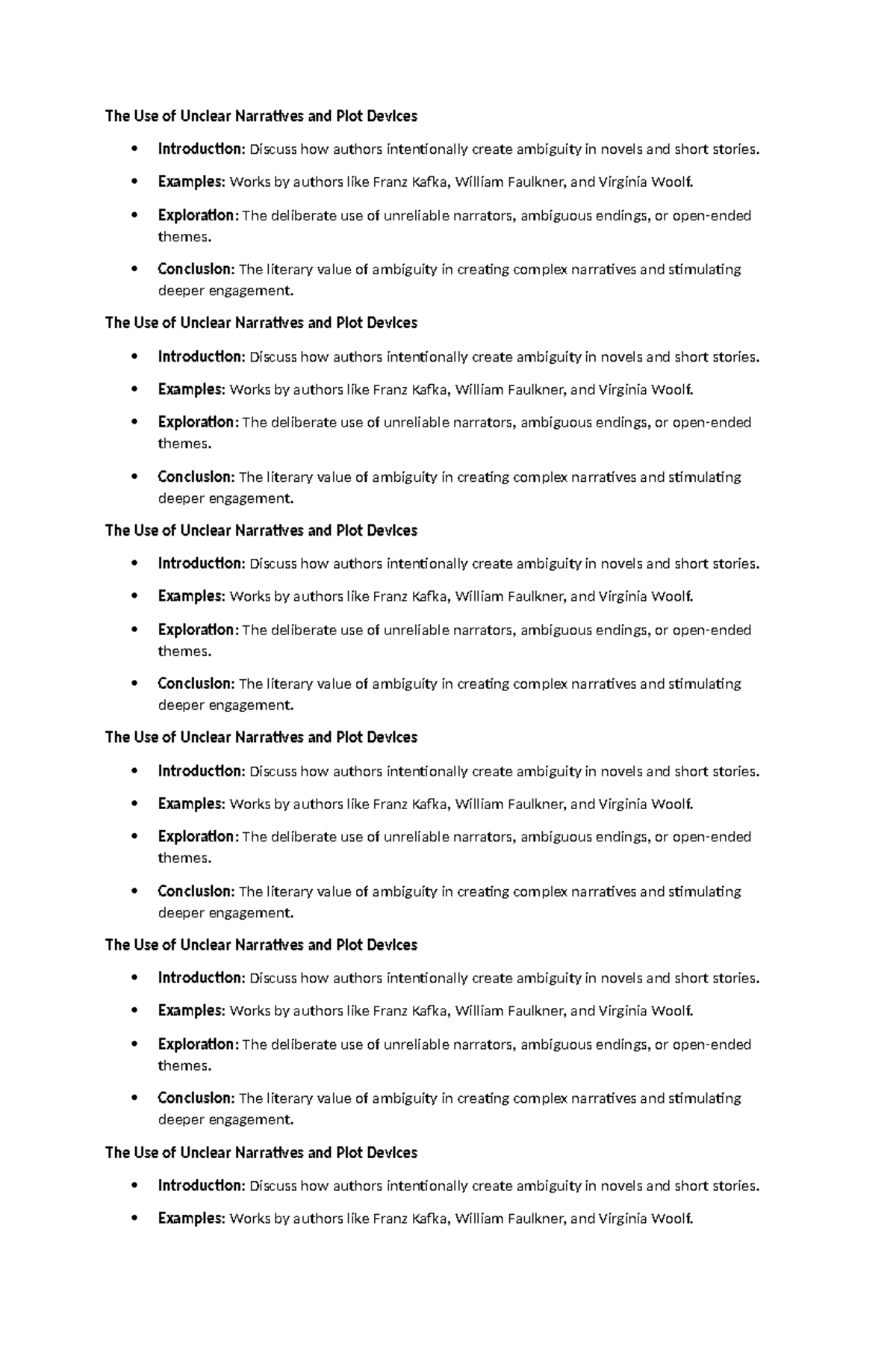 The Use of Unclear Narratives and Plot Devices - Examples: Works by ...