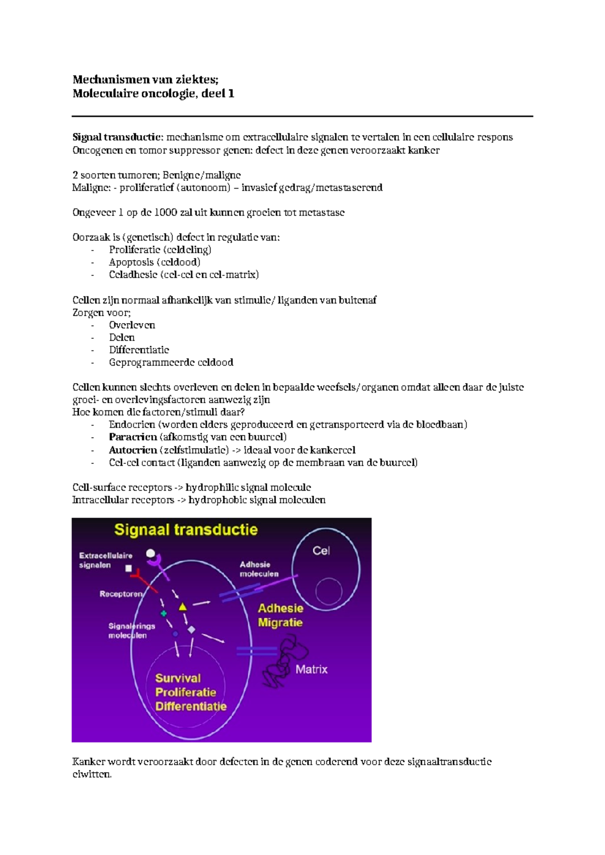 Mechanismen van ziektes en Moleculaire Oncologie - Samenvatting Deel 1 ...