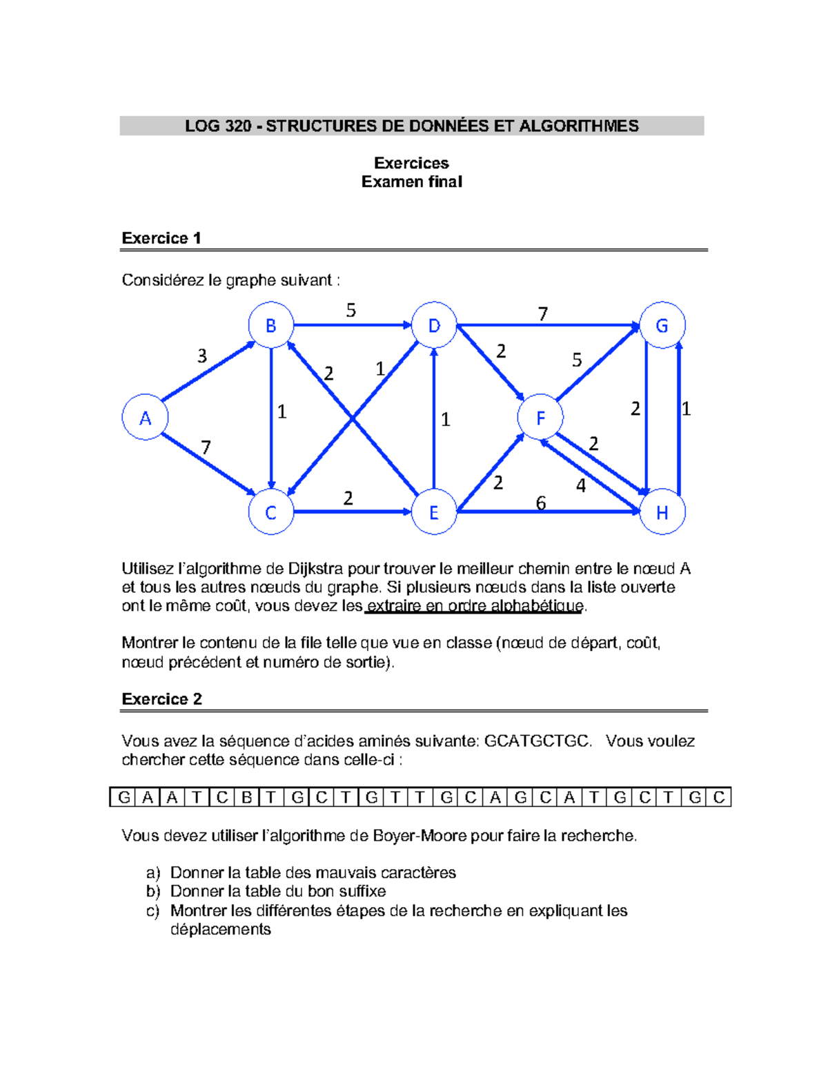 LOG 320 Examen Final: Exercices sur Structures de Données et Algorithmes - Studocu