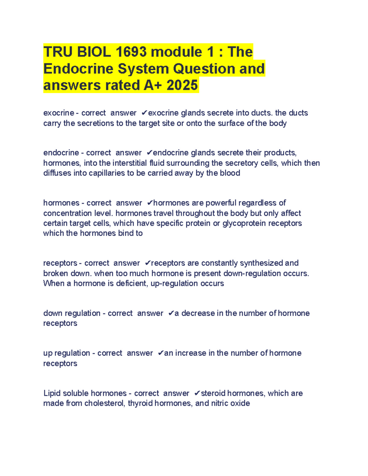 TRU BIOL 1693 Module 1: Comprehensive Overview of the Endocrine System ...